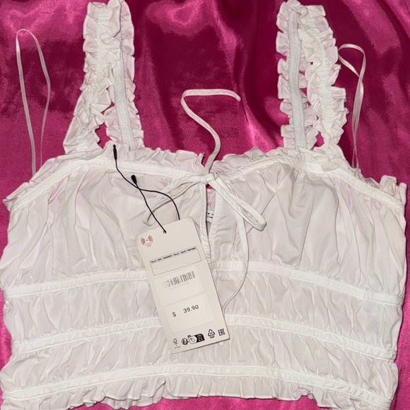 Zara | Tops | White Ruffled Crop Top | Poshmark